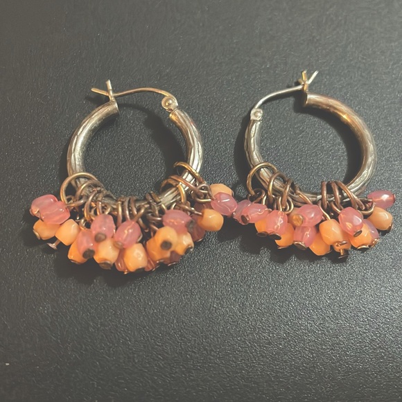 Jewelry | 925 Silver Hoops With Pink And Peach Beadwork | Poshmark